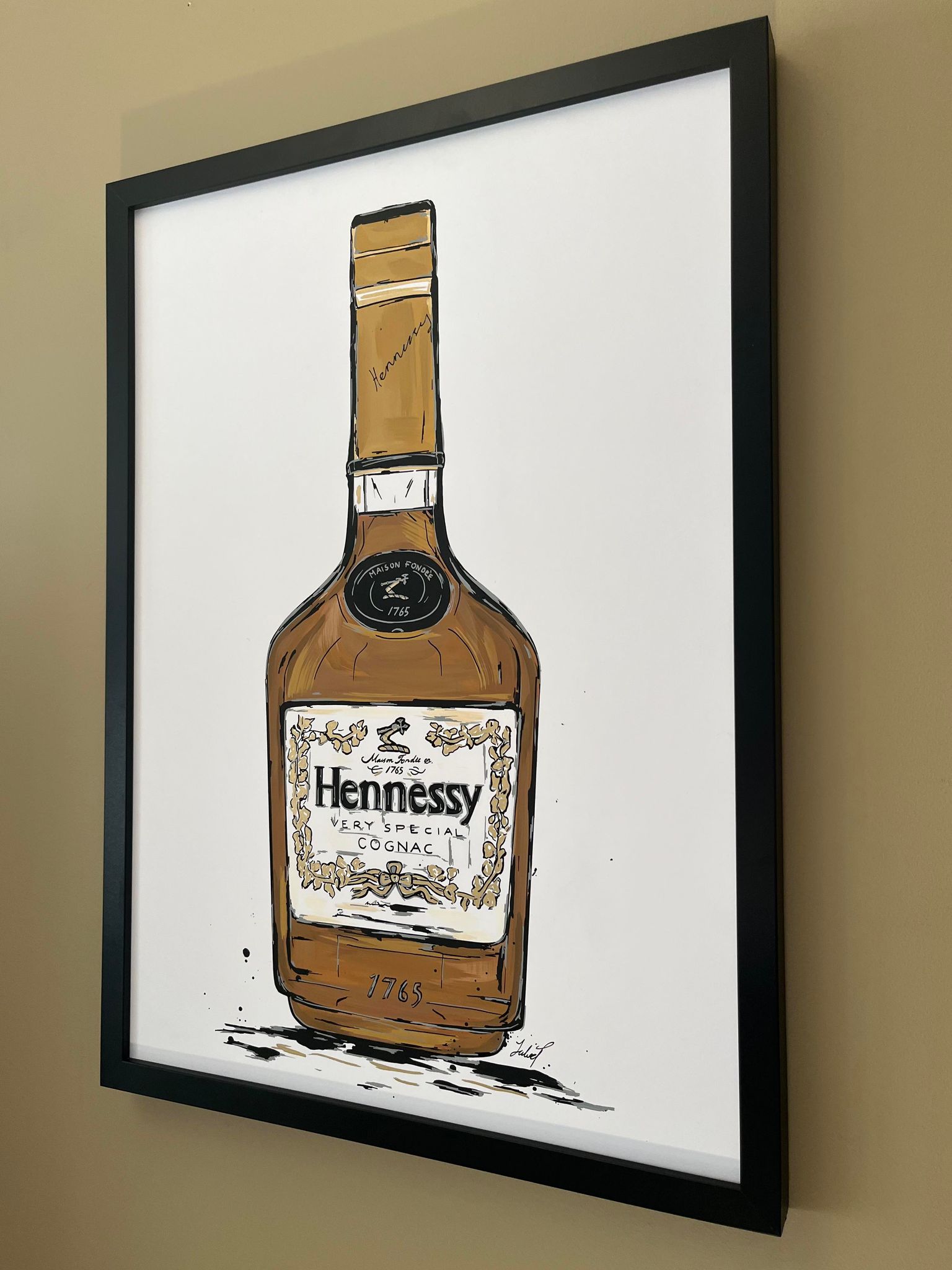 "HENNESSY" Hand Painted Original Beverages Glass Bottle Artwork Julia ...